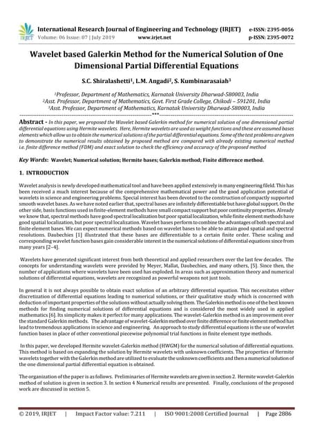 Irjet Wavelet Based Galerkin Method For The Numerical Solution Of One Dimensional Partial 8838