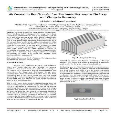 IRJET- Air Convection Heat Transfer from Horizontal Rectangular Fin Array with Change in ...