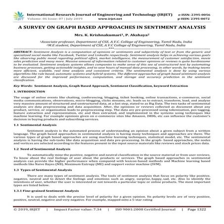 Irjet A Survey On Graph Based Approaches In Sentiment Analysis Pdf