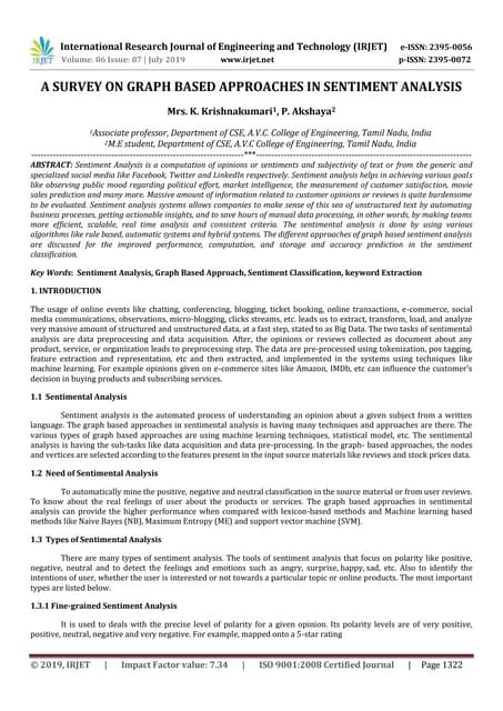 Irjet A Survey On Graph Based Approaches In Sentiment Analysis Pdf