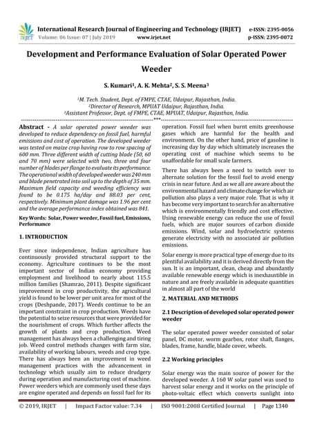 Irjet Development And Performance Evaluation Of Solar Operated Power