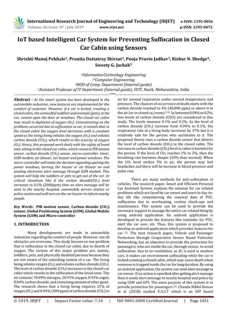 Irjet Iot Based Intelligent Car System For Preventing Suffocation In