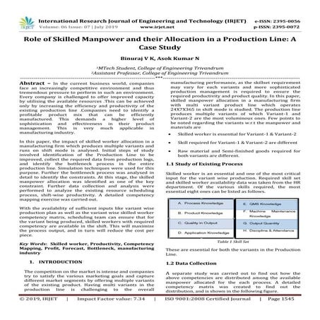 IRJET- Role of Skilled Manpower and their Allocation in a Production Line: A Case Study | PDF