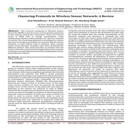 Irjet Clustering Protocols In Wireless Sensor Network A Review Pdf