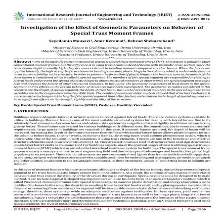 IRJET- Investigation of the Effect of Geometric Parameters on Behavior of Special Truss Moment ...