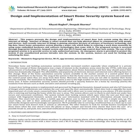 Irjet Design And Implementation Of Smart Home Security System Based On