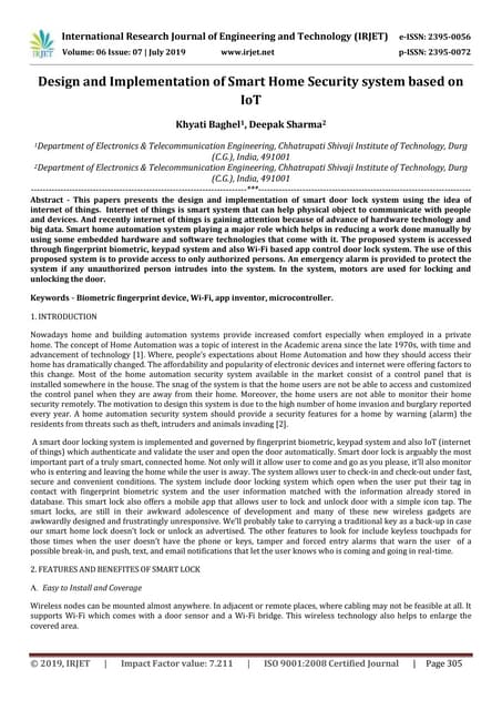 Irjet Design And Implementation Of Smart Home Security System Based On