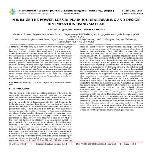 IRJET- Minimize the Power Loss in Plain Journal Bearing and Design ...