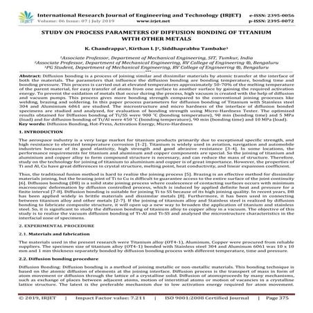 IRJET- Study on Process Parameters of Diffusion Bonding of Titanium with Other Metals | PDF
