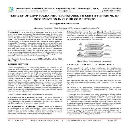 Irjet Survey Of Cryptographic Techniques To Certify Sharing Of
