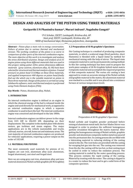 Irjet Design And Analysis Of The Piston Using Three Materials Pdf