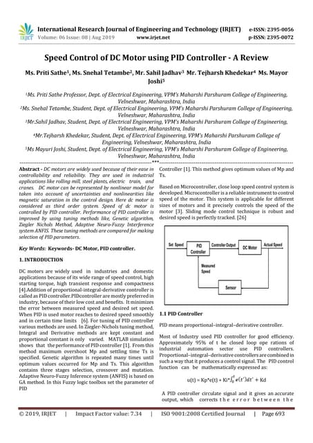 Irjet Speed Control Of Dc Motor Using Pid Controller A Review Pdf