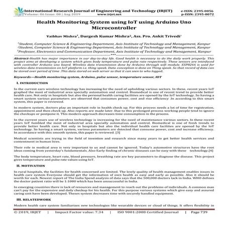 Irjet Health Monitoring System Using Iot Using Arduino Uno Microcontroller Pdf