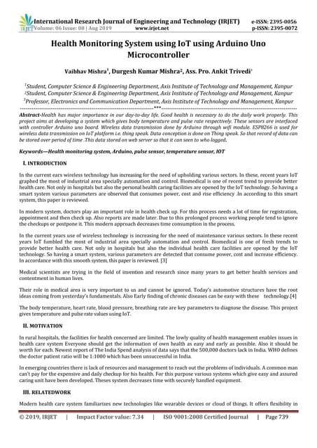 Irjet Health Monitoring System Using Iot Using Arduino Uno Microcontroller Pdf