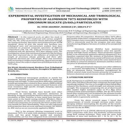 IRJET- Experimental Investigation of Mechanical and Tribological Properties of Aluminium 7075 ...