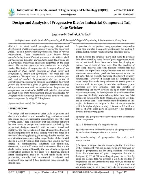 Design of Stage Progressive Die for a Sheet Metal Component | PPTX