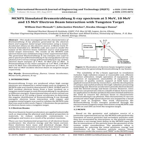 IRJET- MCNPX Simulated Bremsstrahlung X-Ray Spectrum at 5 MeV, 10 MeV ...
