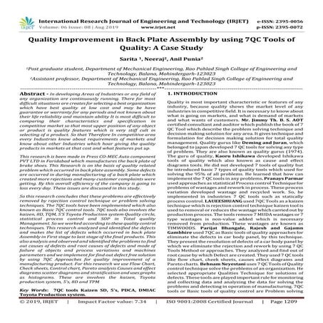 IRJET- Quality Improvement in Back Plate Assembly by using 7QC Tools of ...
