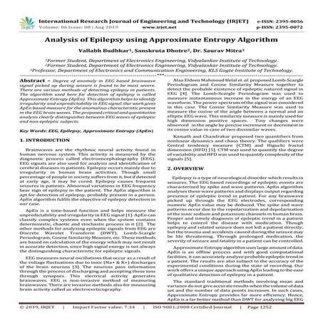 Irjet Analysis Of Epilepsy Using Approximate Entropy Algorithm Pdf