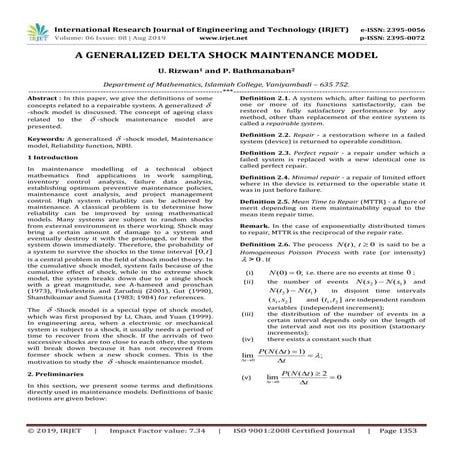 IRJET- A Generalized Delta Shock Maintenance Model | PDF