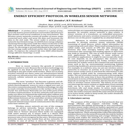 Irjet Energy Efficient Protocol In Wireless Sensor Network Pdf