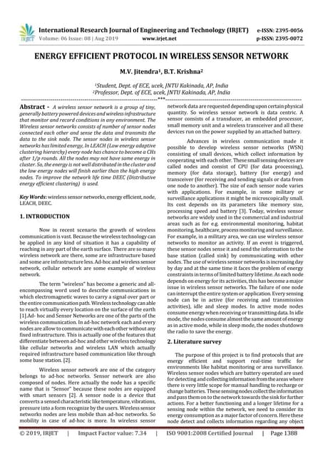 Irjet Energy Efficient Protocol In Wireless Sensor Network Pdf