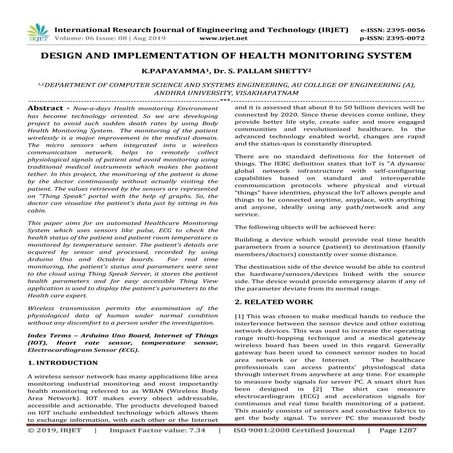 Irjet Design And Implementation Of Health Monitoring System Pdf