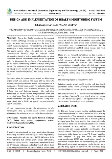 Irjet Design And Implementation Of Health Monitoring System Pdf