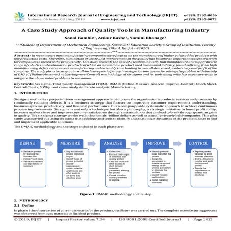 IRJET- A Case Study Approach of Quality Tools in Manufacturing Industry | PDF | Mechanical and ...