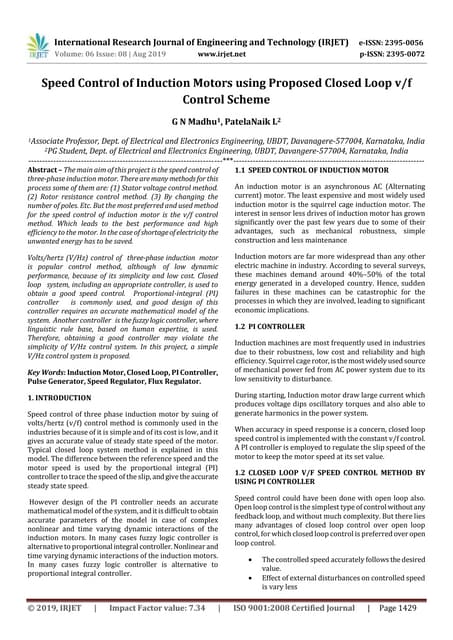 Irjet Speed Control Of Induction Motors Using Proposed Closed Loop Vf