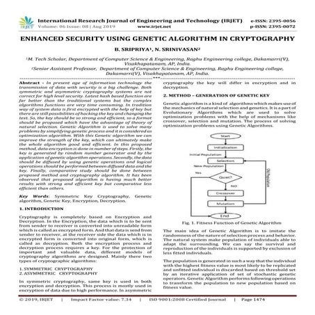 Irjet Enhanced Security Using Genetic Algorithm In Cryptography Pdf