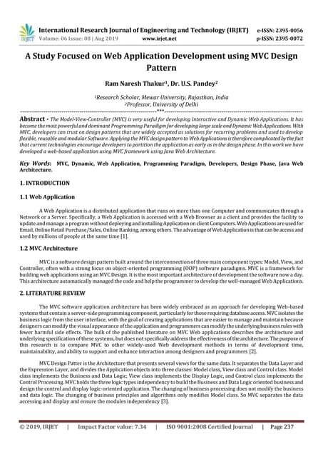 IRJET- A Study Focused on Web Application Development using MVC Design ... IRJET- A Study Focused on Web Application Development using MVC Design ...