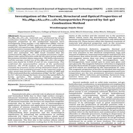 IRJET- Investigation of the Thermal, Structural and Optical Properties of Ni0.8Mg0.2Al0.05fe1 ...