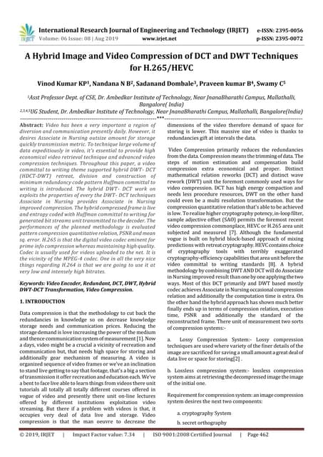 Irjet A Hybrid Image And Video Compression Of Dct And Dwt Techniques For H 265 Hevc Pdf