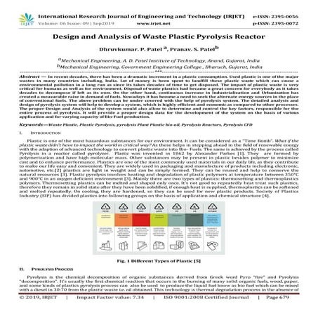 IRJET- Design and Analysis of Waste Plastic Pyrolysis Reactor | PDF
