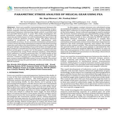 IRJET- Parametric Stress Analysis of Helical Gear using Fea | PDF