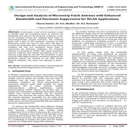 Irjet Design And Analysis Of Microstrip Patch Antenna With Enhanced
