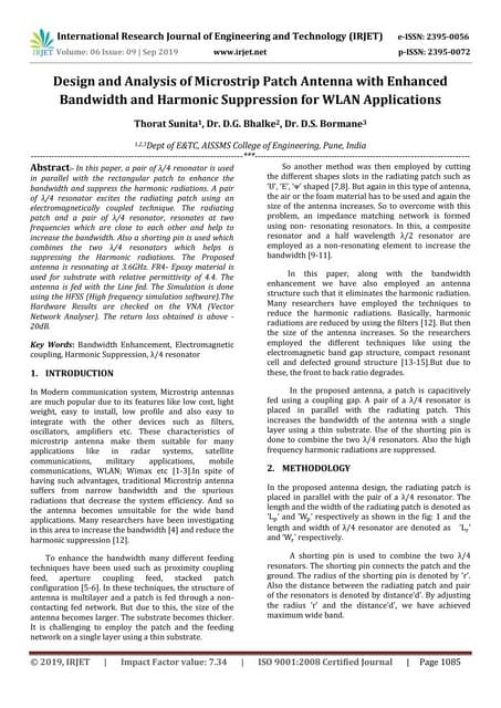 Irjet Design And Analysis Of Microstrip Patch Antenna With Enhanced