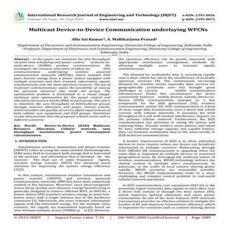 IRJET- Multicast Device-to-Device Communication underlaying WPCNs | PDF