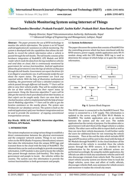 Irjet Vehicle Monitoring System Using Internet Of Things Pdf
