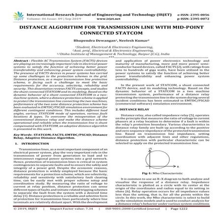IRJET- Distance Algorithm for Transmission Line with Mid-Point Connected STATCOM | PDF