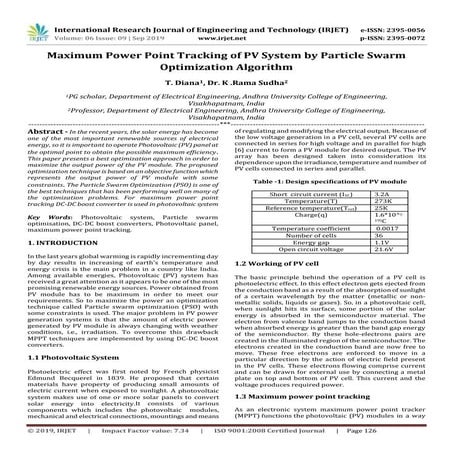 Irjet Maximum Power Point Tracking Of Pv System By Particle Swarm Optimization Algorithm Pdf