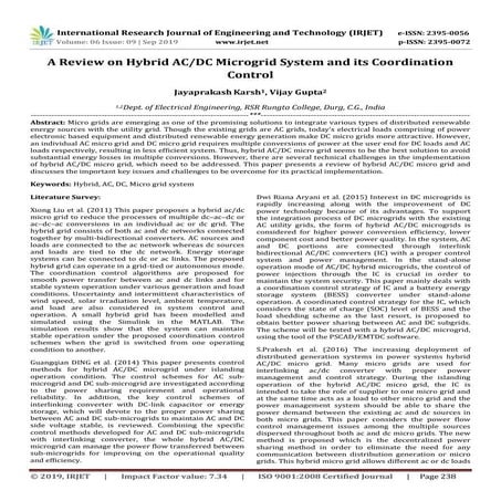 IRJET- A Review on Hybrid AC/DC Microgrid System and its Coordination Control | PDF