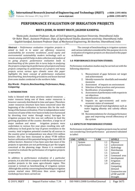 Irjet Performance Evaluation Of Irrigation Projects Pdf