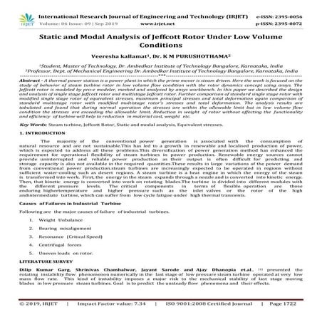 Irjet Static And Modal Analysis Of Jeffcott Rotor Under Low Volume