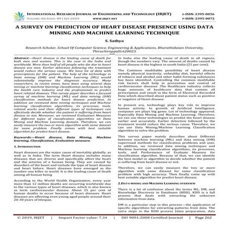 IRJET- A Survey on Prediction of Heart Disease Presence using Data Mining and Machine Learning ...