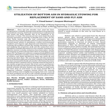 IRJET- Utilization of Bottom Ash in Hydraulic Stowing for Replacement ...