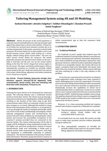 Irjet Tailoring Management System Using Ar And 3d Modeling Pdf