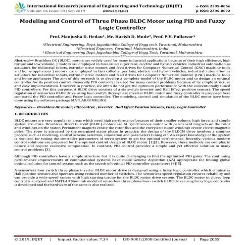 Irjet Modeling And Control Of Three Phase Bldc Motor Using Pid And