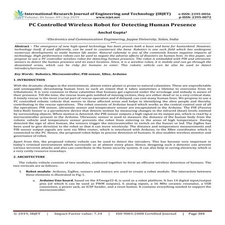 Irjet Pc Controlled Wireless Robot For Detecting Human Presence Pdf